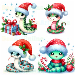Cute Watercolor Christmas Snakes Cliparts, 33 Christmas Snakes Images ...