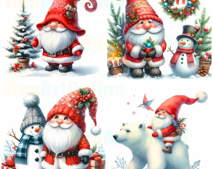 Christmas Gnomes PNG Clipart Cute Watercolor Santa Gnomes Hand Drawn ...