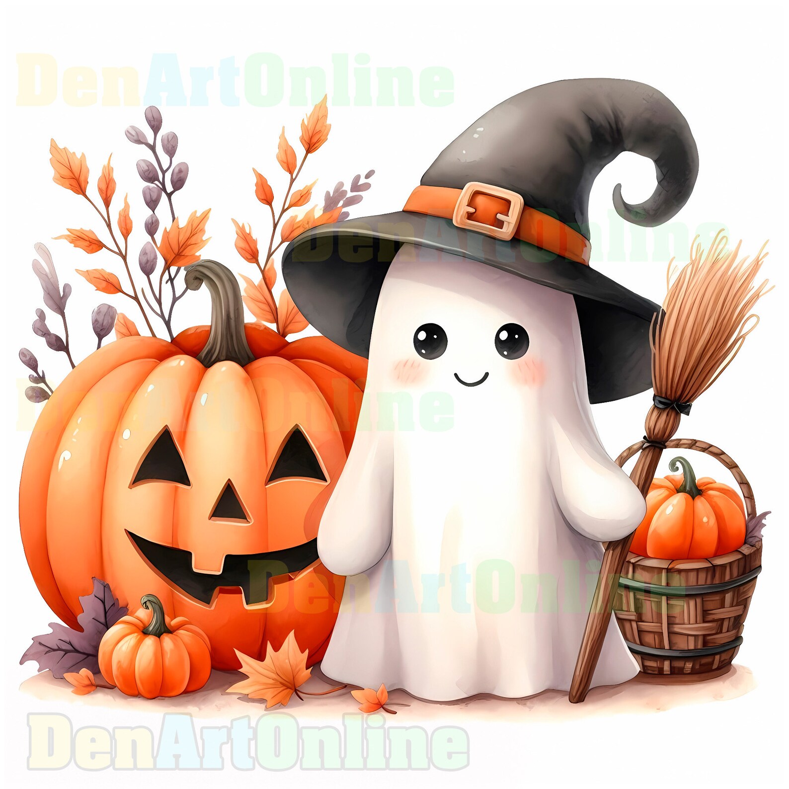 22 Watercolor Cute Ghost Clipart, Halloween Clipart JPG Bundle, Fall ...