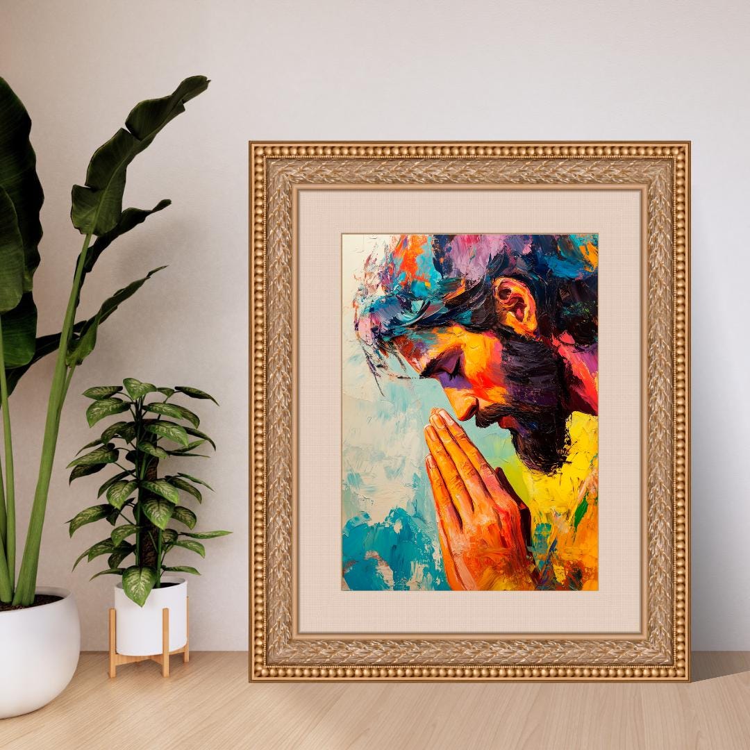Contemporary Abstract Art Depicting Jesus Praying, Abstract Jesus Print ...