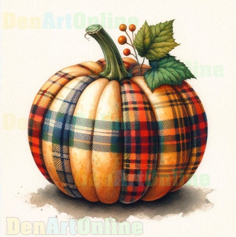 Plaid Pumpkin Clipart 24 High Quality 300 DPI Jpegs, Cozy Autumn ...