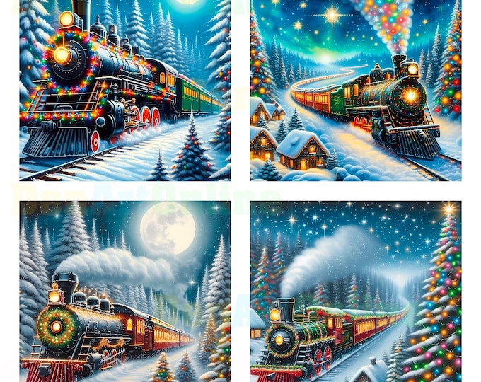 Winter Christmas Train Clipart, Holiday Express, Festive Locomotive ...