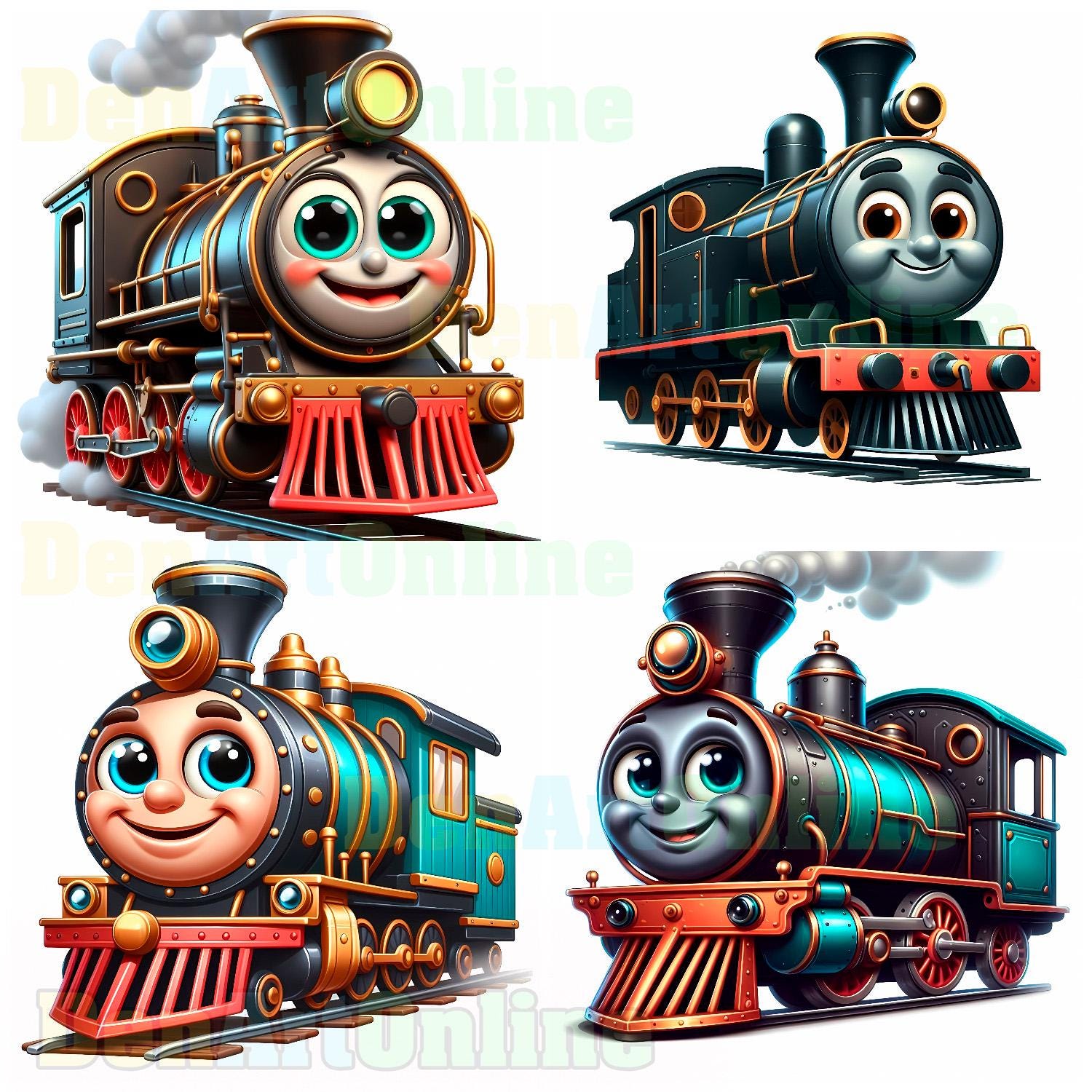 Cute Train Clipart Set 38 JPG, Nursery Train Art, Cartoon Locomotives ...