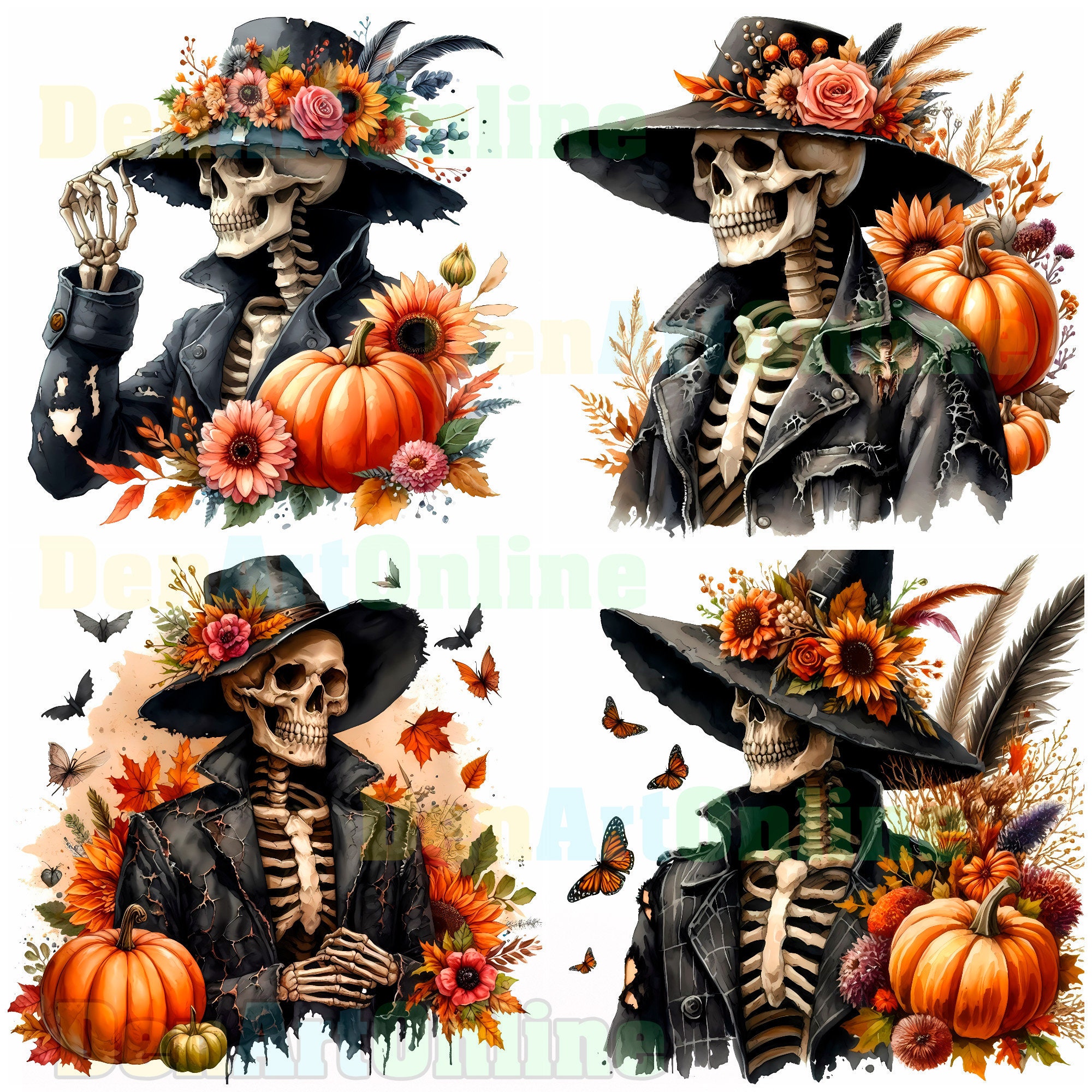 22 Halloween Skeleton Clipart, Skull Clipart, High Quality Jpgs, Autumn ...