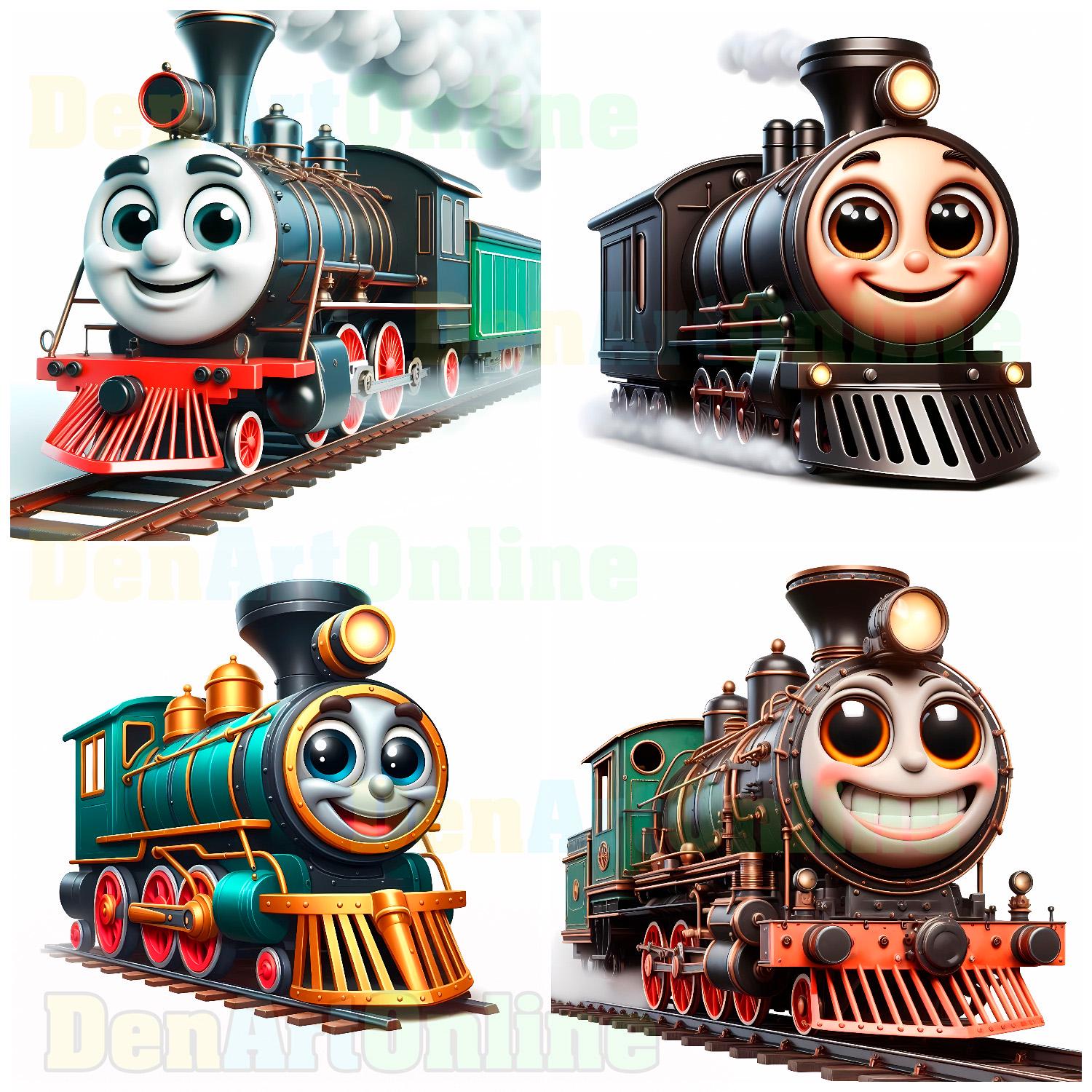 Cute Train Clipart Set 38 JPG, Nursery Train Art, Cartoon Locomotives ...