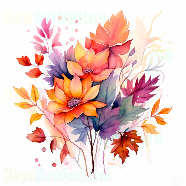11 Watercolor Autumn Bouquet Flowers, Autumn Jpgs, Bouquet, Fall ...