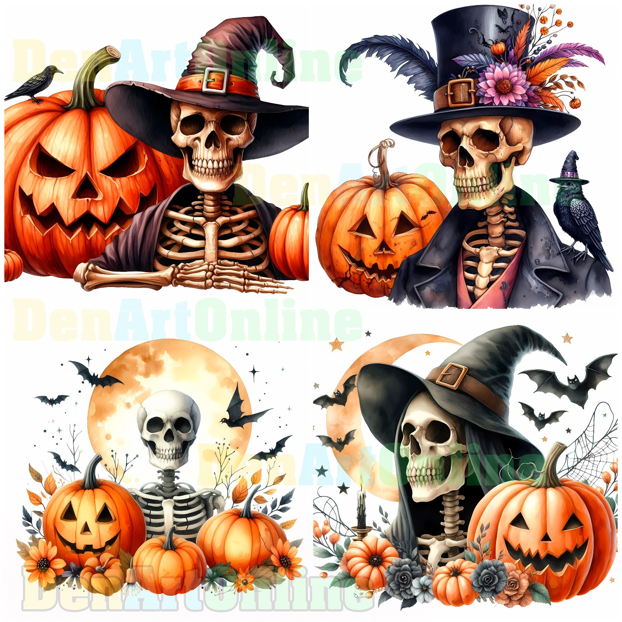 18 Halloween Skeleton Clipart, High Quality Jpgs, Skull Clipart, Creepy ...