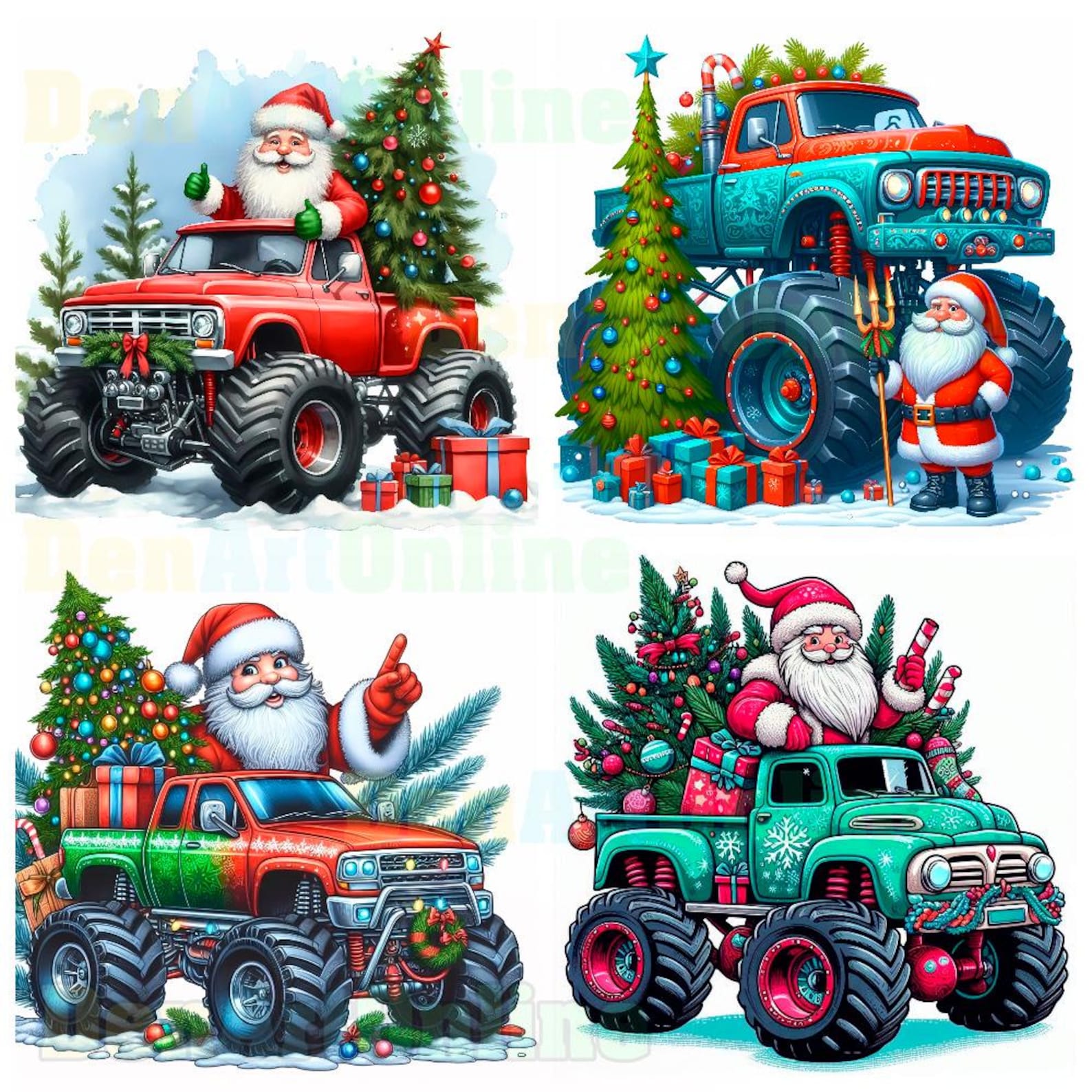 Santa Monster Truck Clipart Christmas 4x4 Truck Digital Download