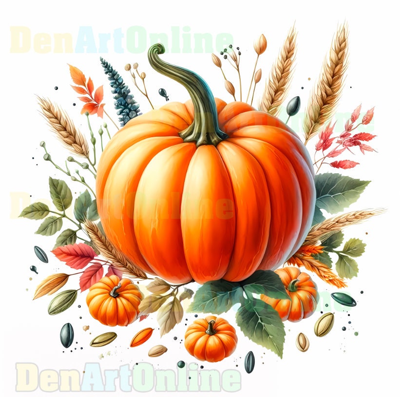 Autumn Pumpkin Clipart: Fall Harvest Graphics (JPG) - Etsy