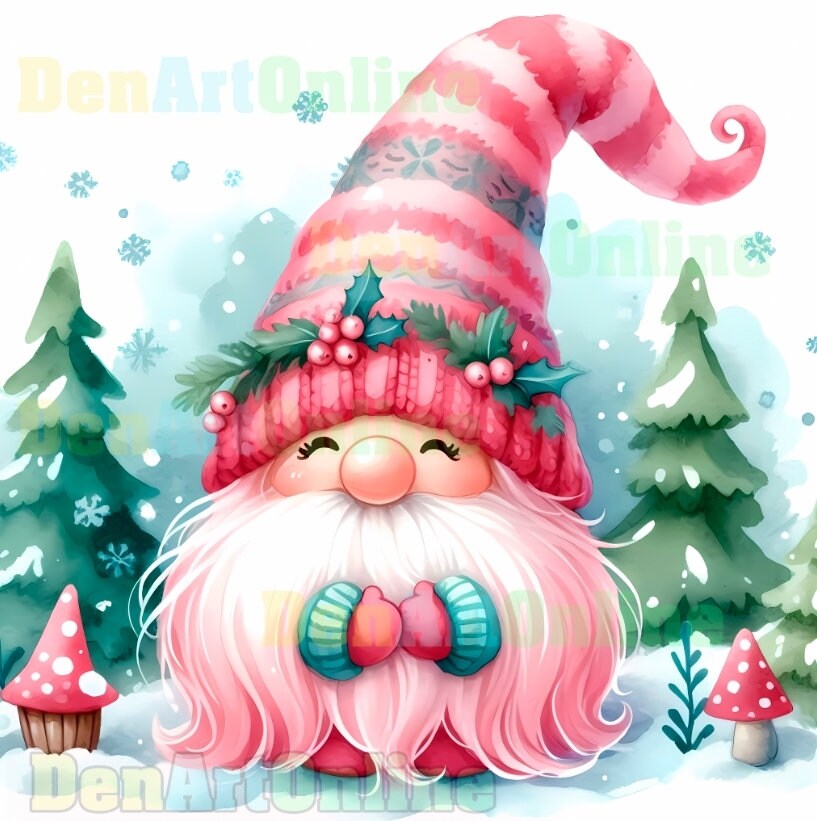 Cute Pink Christmas Gnomes Clipart, 20 Pink Gnome Winter Clipart JPG ...
