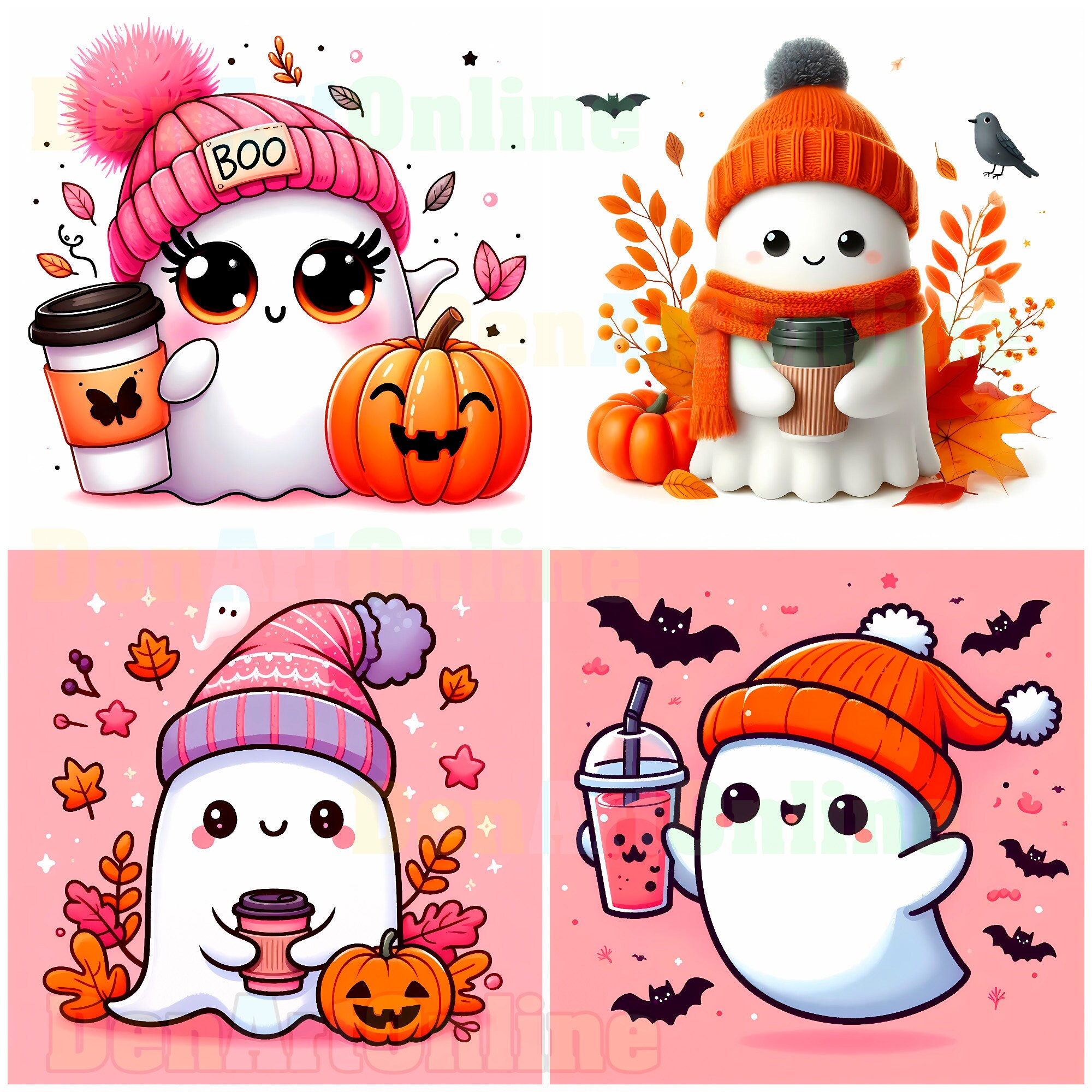 42 Cute Ghost Halloween Bundle, Cute Halloween Clipart JPG, Spooky ...