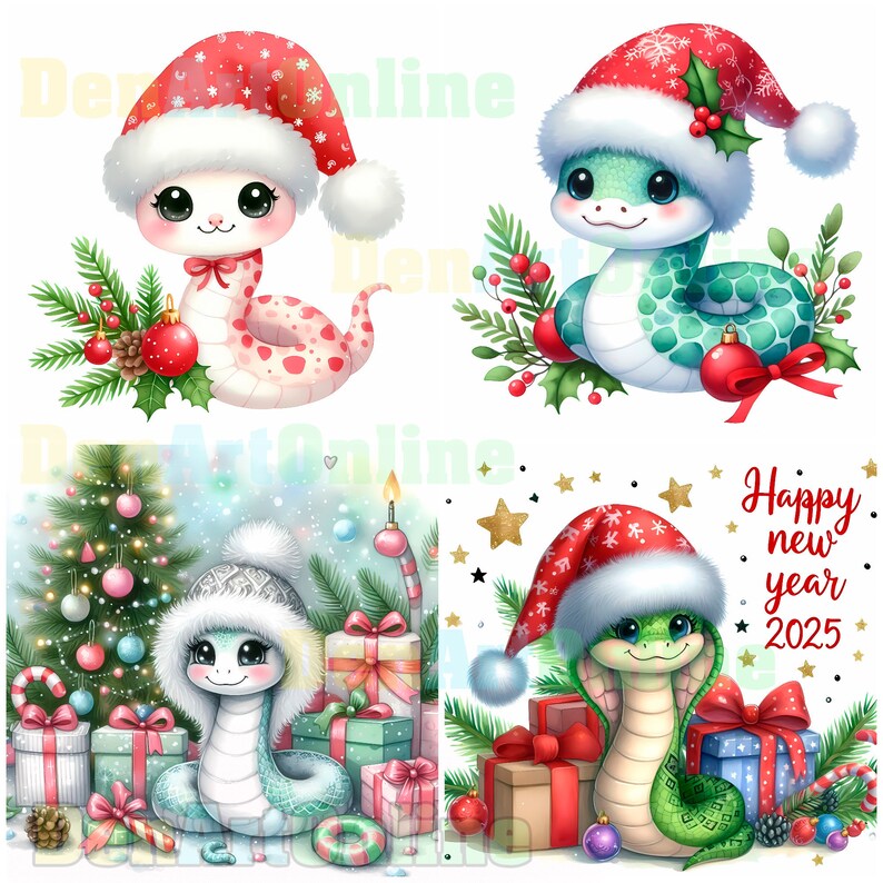 Cute Watercolor Christmas Snakes Cliparts, 33 Christmas Snakes Images ...