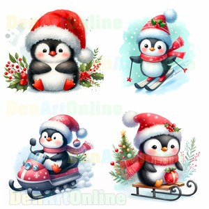 38 Winter Penguin Clipart JPG, Christmas Penguin Clipart,watercolor ...