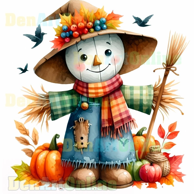 Cute Scarecrow Clipart Bundle, Fall Autumn Thanksgiving Clipart, 21 JPG ...