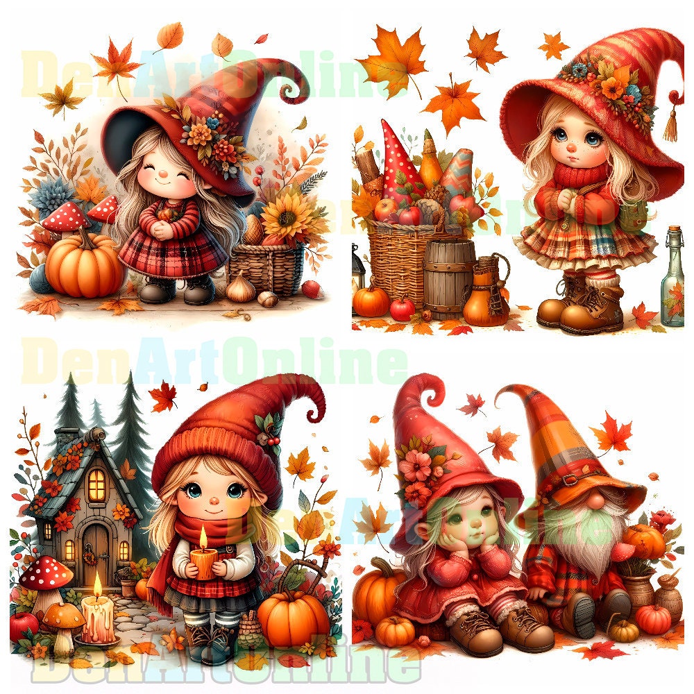 Autumn Gnome Girl Clipart, Cute Gnome 20 Jpgs, Gnome Halloween ...