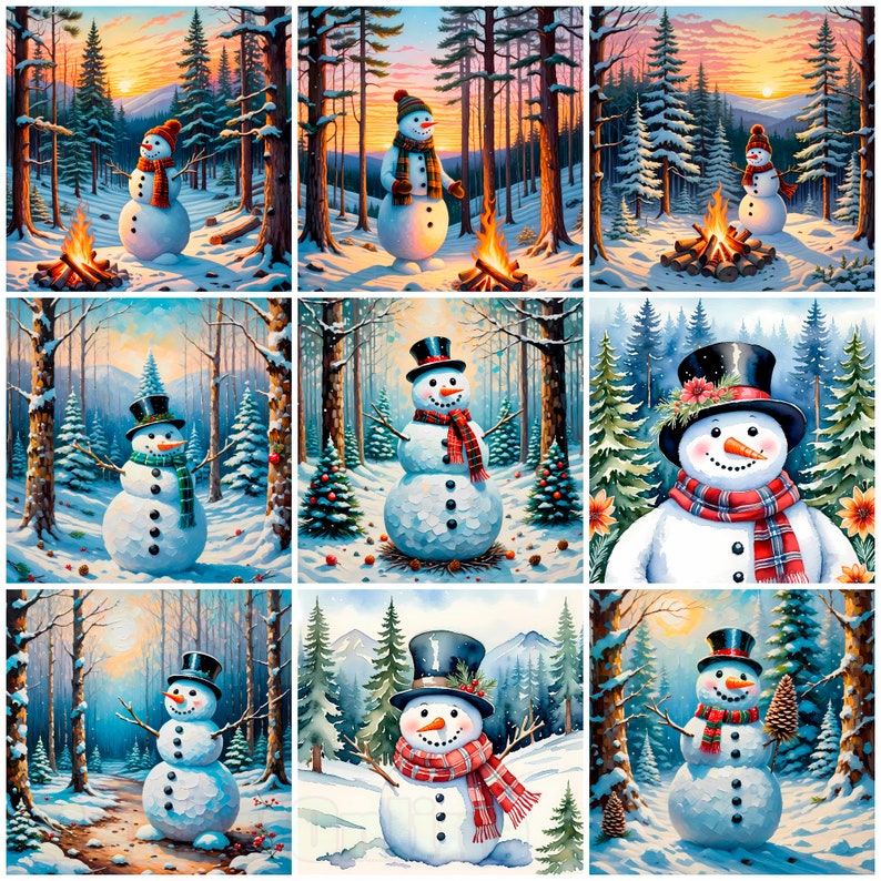 12 Vintage Christmas Snowman Clipart JPG, Cute Snowman, Retro Snowman ...