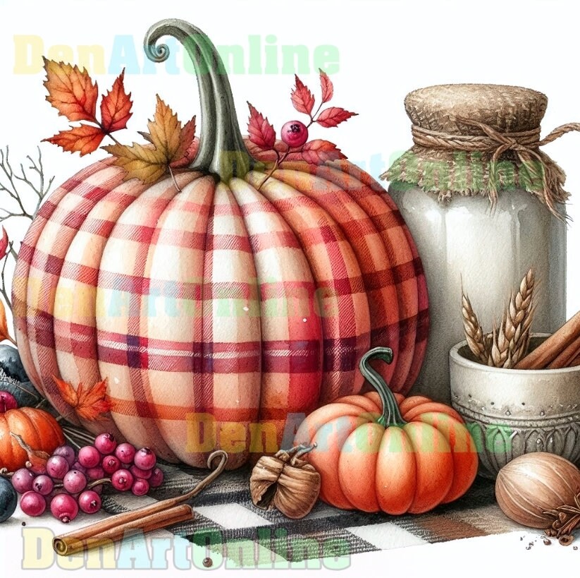 Plaid Pumpkin Clipart 24 High Quality 300 DPI Jpegs, Cozy Autumn ...