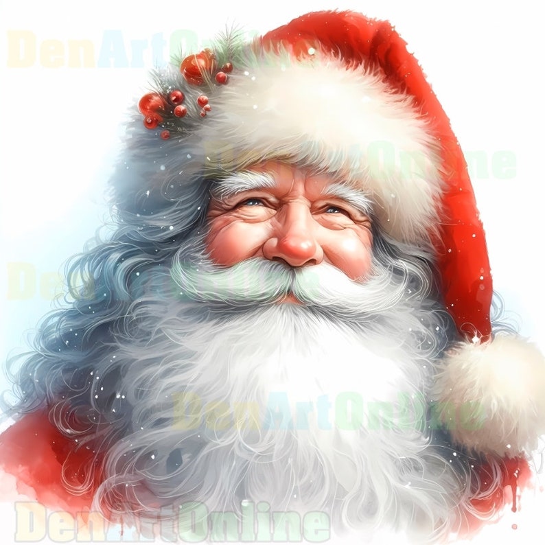 Santa Claus Watercolor Portrait Clipart Bundle: 16 Christmas Jpgs ...