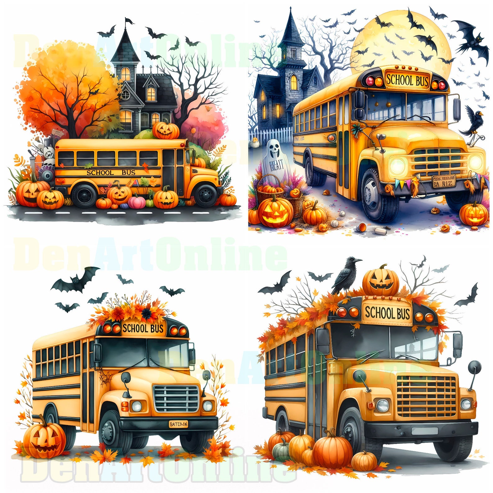 Halloween School Bus 21 Jpgs, Spooky School, Bus Clipart, Halloween ...