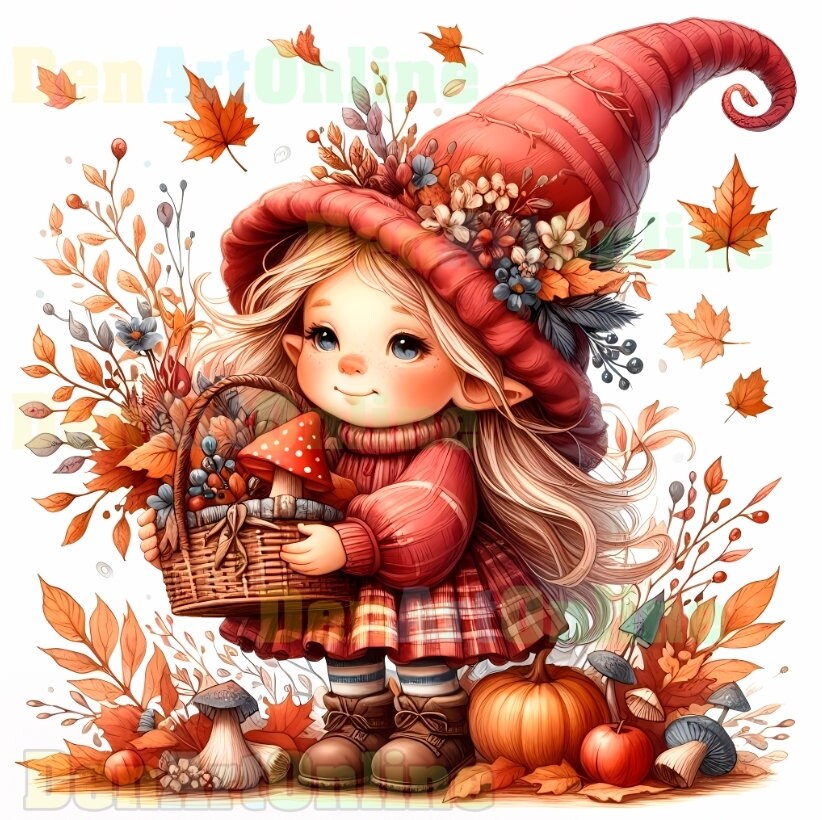Autumn Gnome Girl Clipart, Cute Gnome 20 Jpgs, Gnome Halloween ...