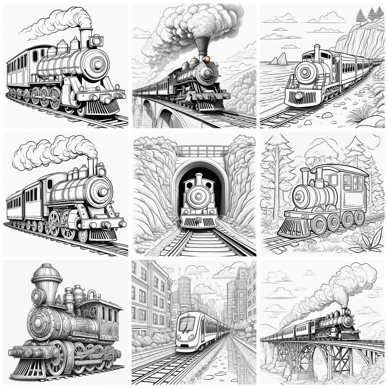 Trains Printable 25 Coloring Pages, Trains Coloring Book 25 Train ...