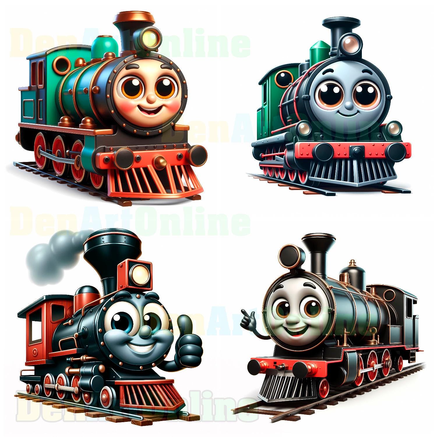 Cute Train Clipart Set 38 JPG, Nursery Train Art, Cartoon Locomotives ...