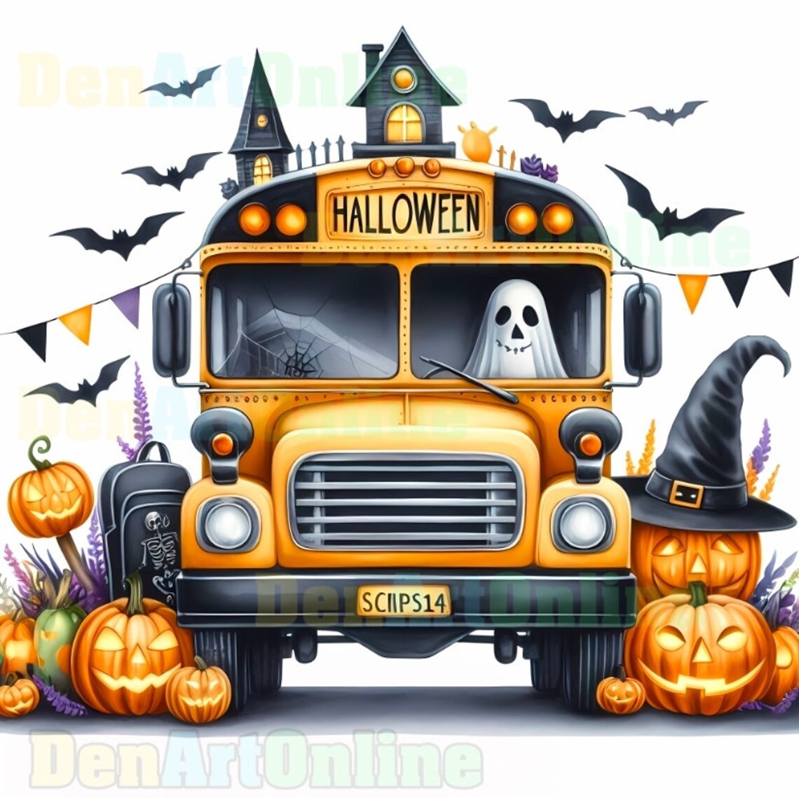 Halloween School Bus 21 Jpgs, Spooky School, Bus Clipart, Halloween ...
