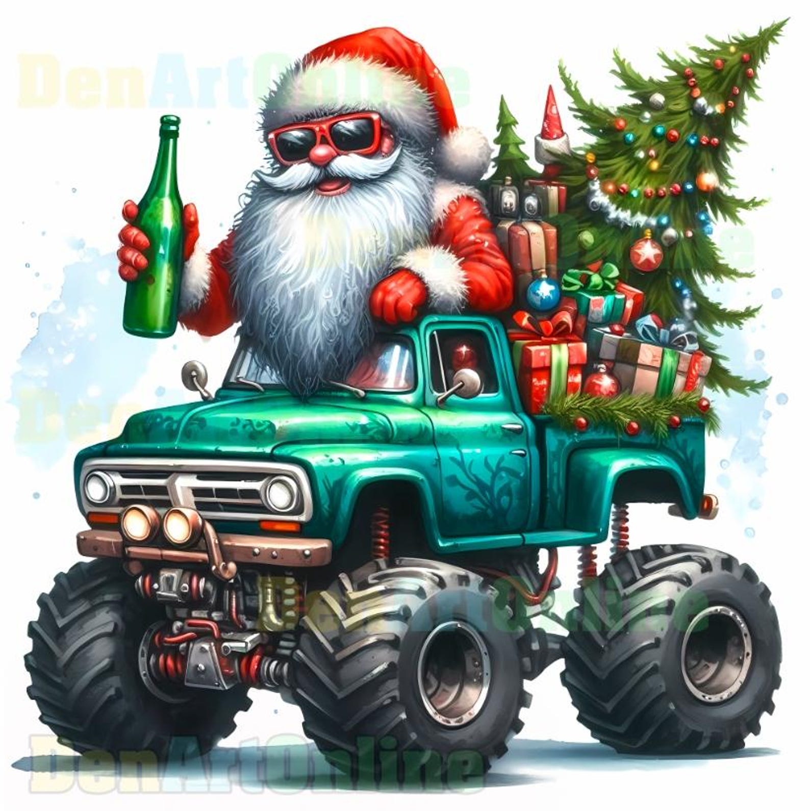 Santa Monster Truck Clipart Christmas 4x4 Truck Digital Download