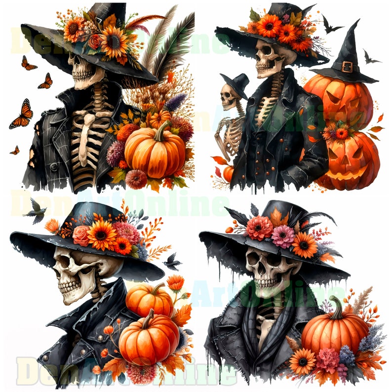 22 Halloween Skeleton Clipart, Skull Clipart, High Quality Jpgs, Autumn ...