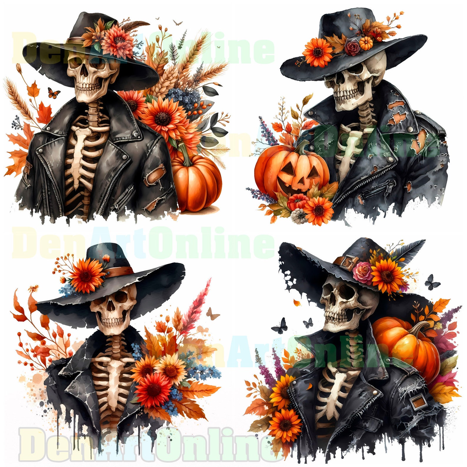 22 Halloween Skeleton Clipart, Skull Clipart, High Quality Jpgs, Autumn ...
