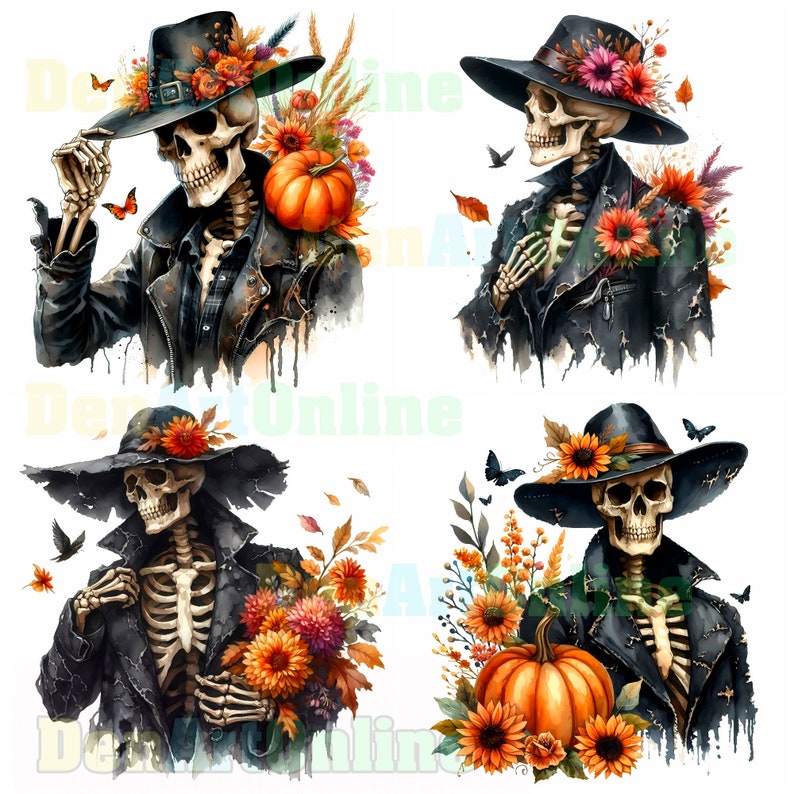 22 Halloween Skeleton Clipart, Skull Clipart, High Quality Jpgs, Autumn ...
