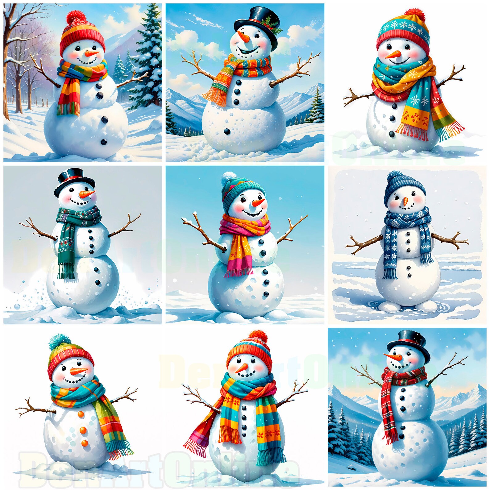 Fun Snowmen in Winter Scenery Clipart Bundle 10 High Quality Jpgs ...
