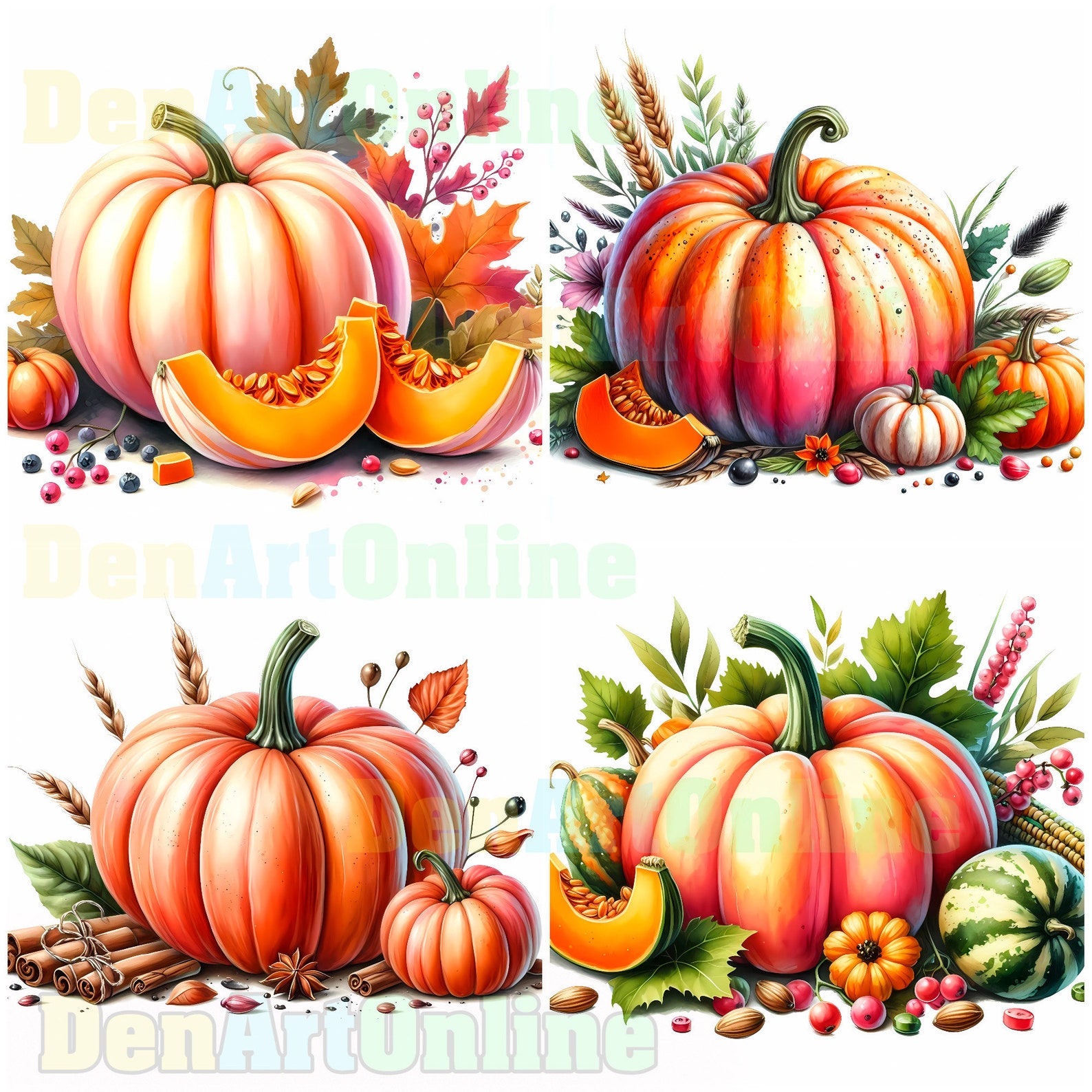 Autumn Pumpkin Clipart, 18 High Quality JPG, Fall Season, Thanksgiving ...