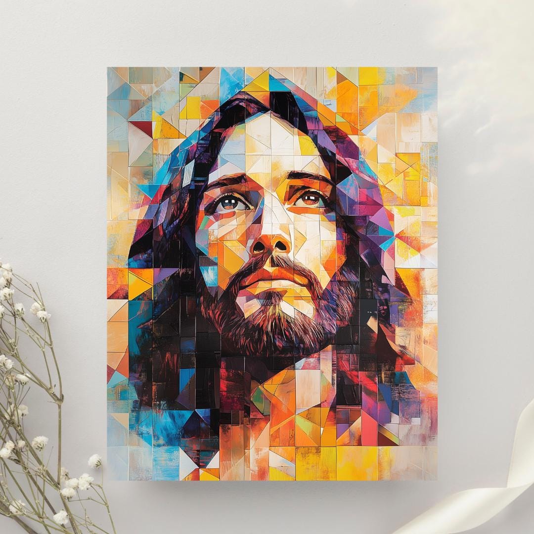 Jesus Geometric Mosaic Wall Art, Christian Mosaic Painting, Jesus ...