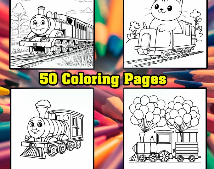Trains Coloring Book: 50 Printable Pages for Kids (digital Download) - Etsy