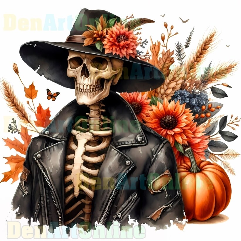 22 Halloween Skeleton Clipart, Skull Clipart, High Quality Jpgs, Autumn ...