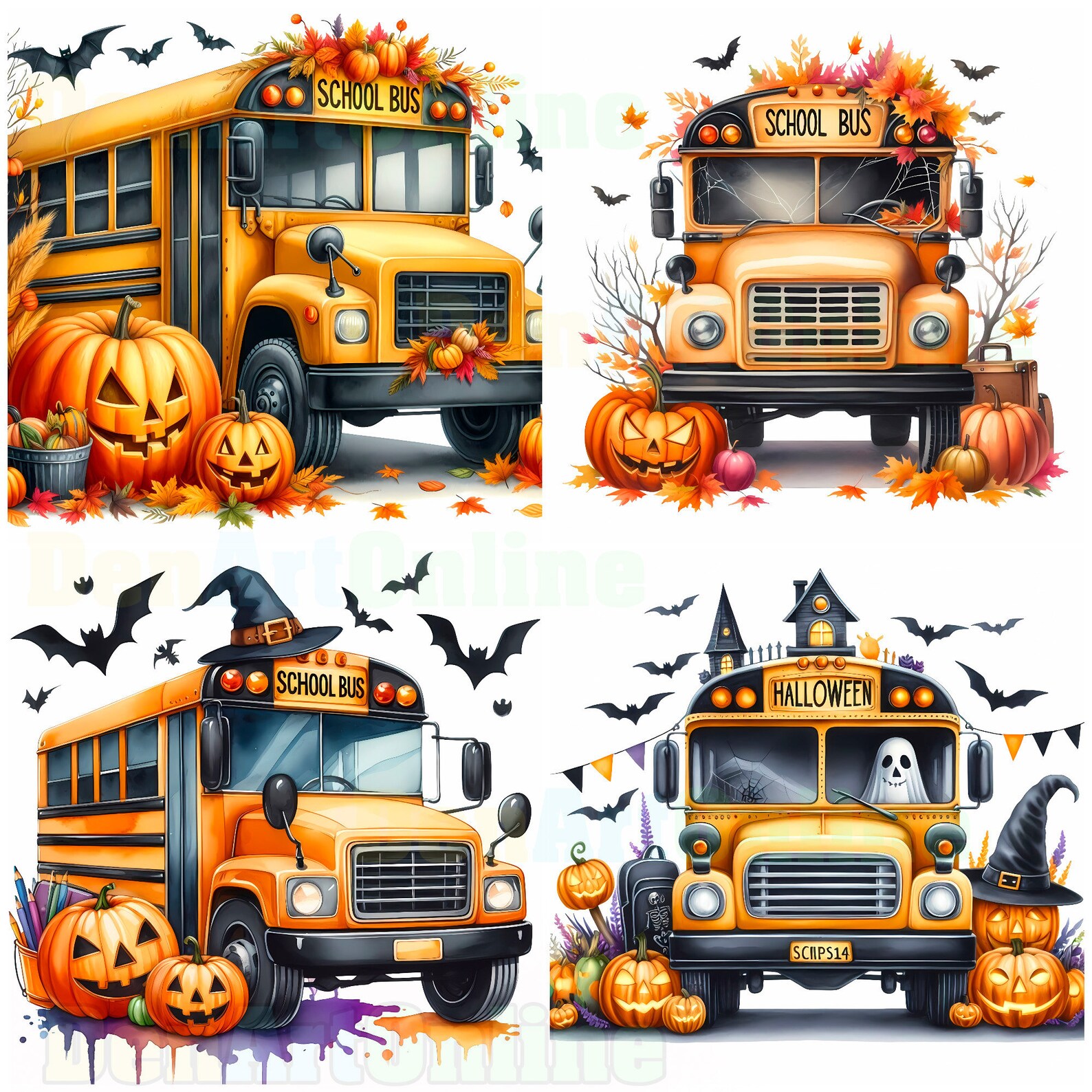 Halloween School Bus 21 Jpgs, Spooky School, Bus Clipart, Halloween ...