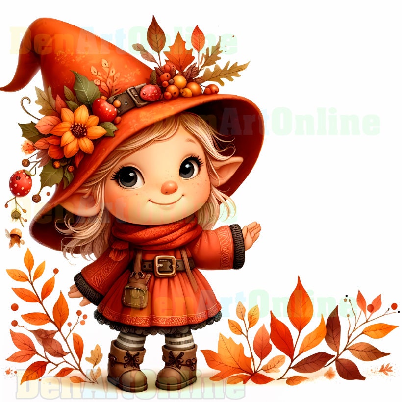 Autumn Gnome Girl Clipart, Cute Gnome 20 Jpgs, Gnome Halloween ...