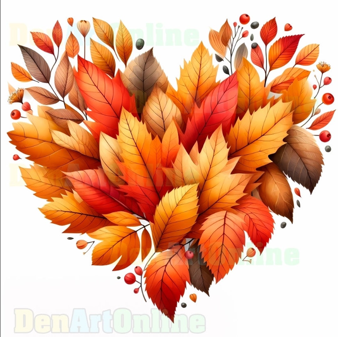 21 Autumn Leaves Heart Clipart, Fall Leaves Heart, High Quality Jpegs ...