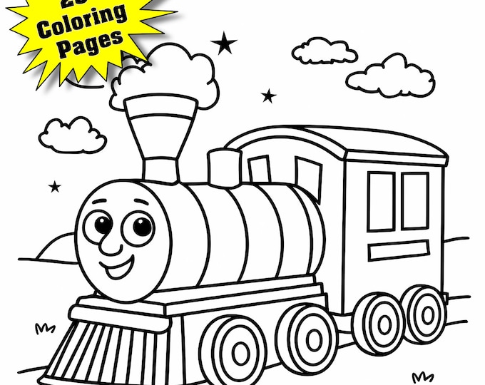 Trains Printable 25 Coloring Pages, Trains Coloring Book 25 Train ...