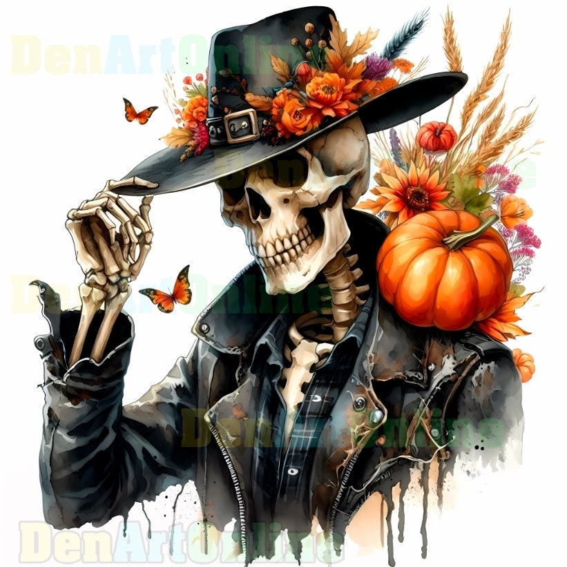 22 Halloween Skeleton Clipart, Skull Clipart, High Quality Jpgs, Autumn ...
