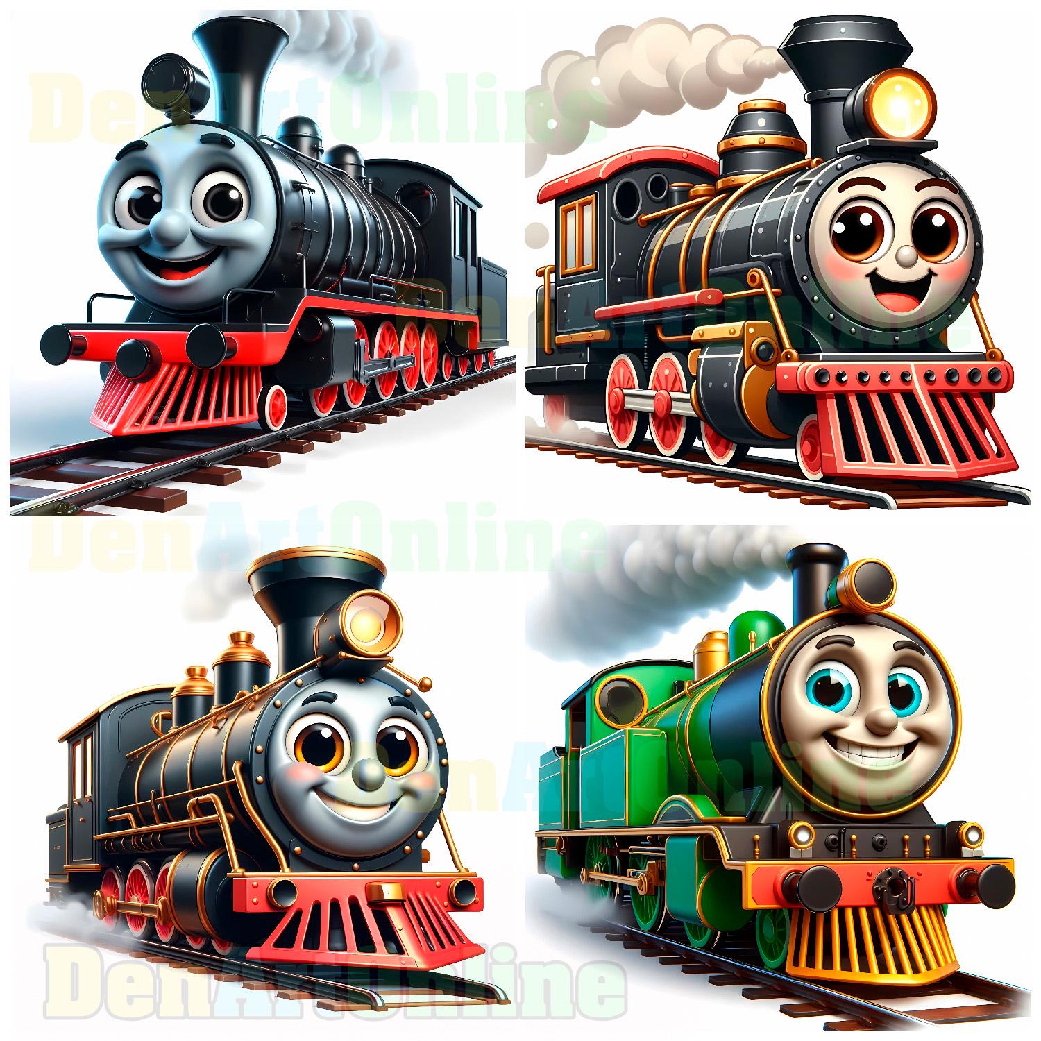 Cute Train Clipart Set 38 JPG, Nursery Train Art, Cartoon Locomotives ...