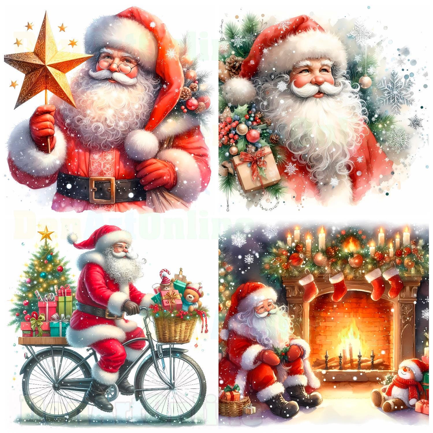 Watercolor Santa Claus Clipart: 42 Christmas JPG Images (digital ...