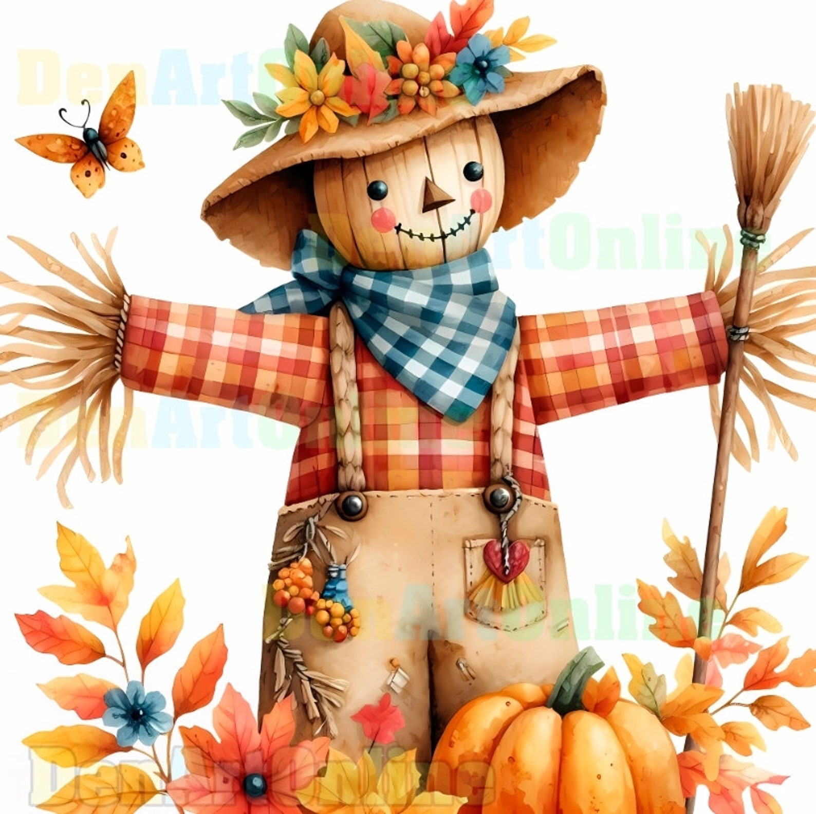 Cute Scarecrow Clipart Bundle, Fall Autumn Thanksgiving Clipart, 21 JPG ...