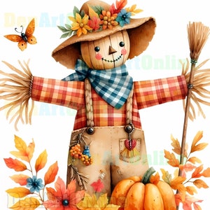 Cute Scarecrow Clipart Bundle, Fall Autumn Thanksgiving Clipart, 21 JPG ...