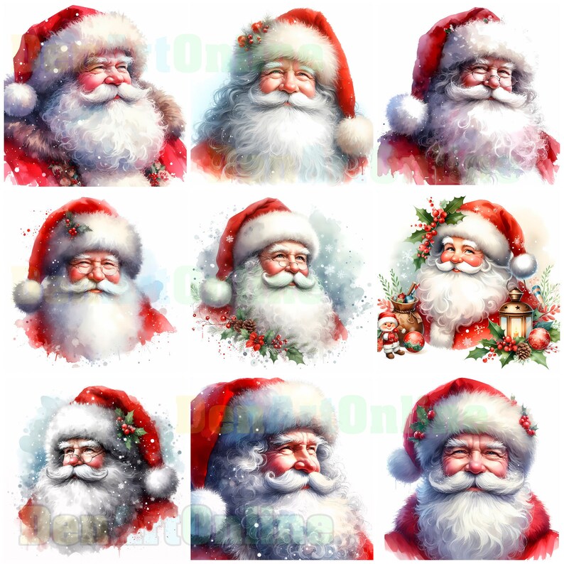Santa Claus Watercolor Portrait Clipart Bundle: 16 Christmas Jpgs ...