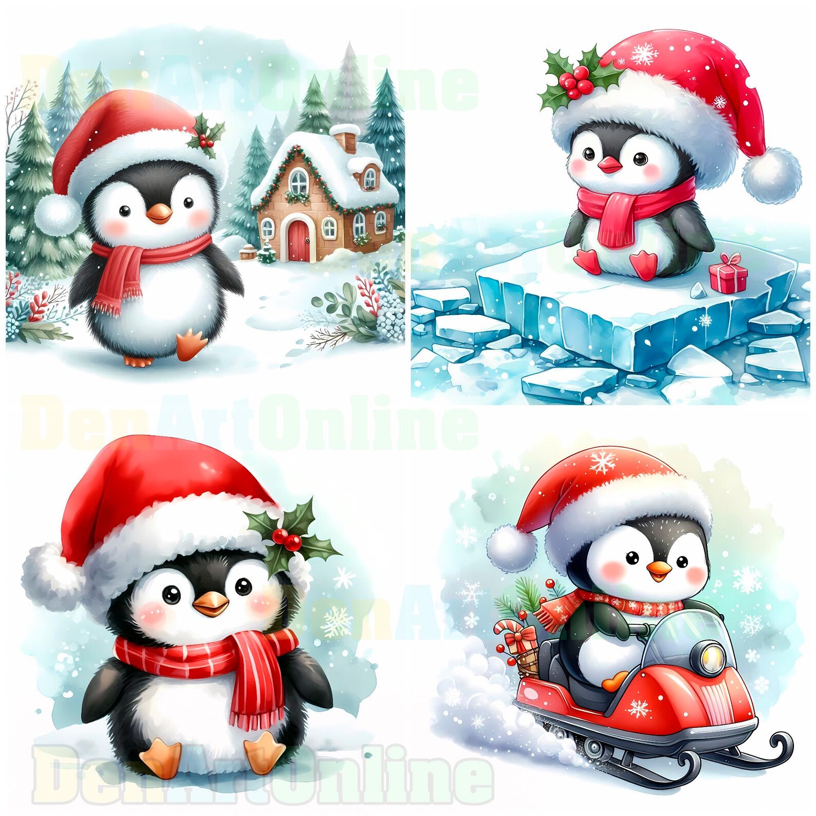 38 Winter Penguin Clipart JPG, Christmas Penguin Clipart,watercolor ...