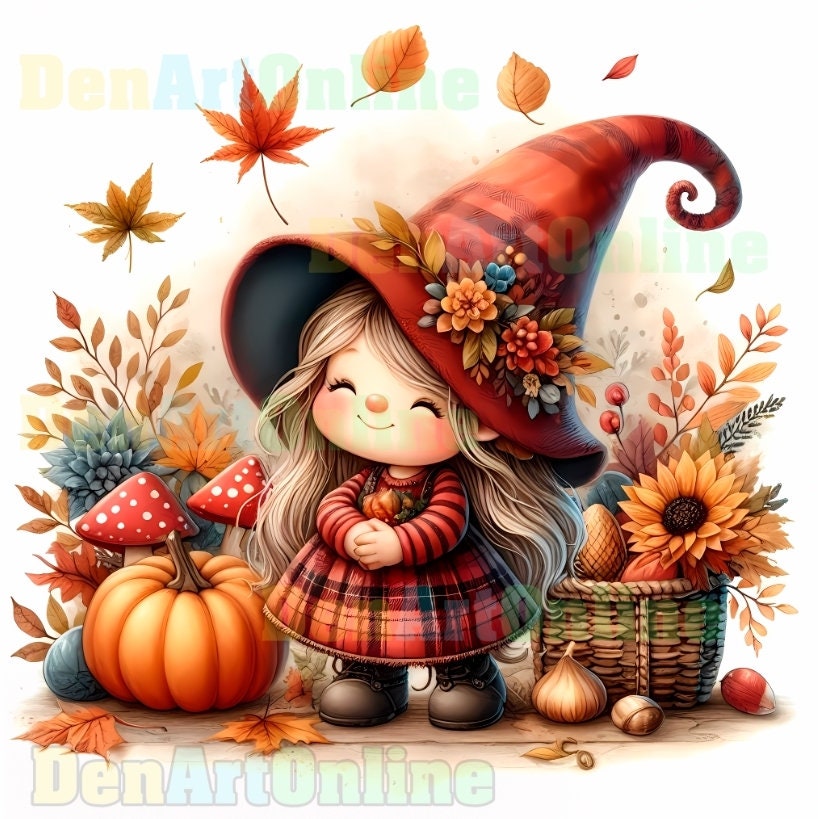 Autumn Gnome Girl Clipart, Cute Gnome 20 Jpgs, Gnome Halloween ...