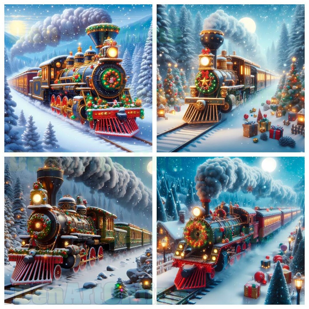 A Festive Steam Train Adorned With Decorations Travels Through a Snowy ...