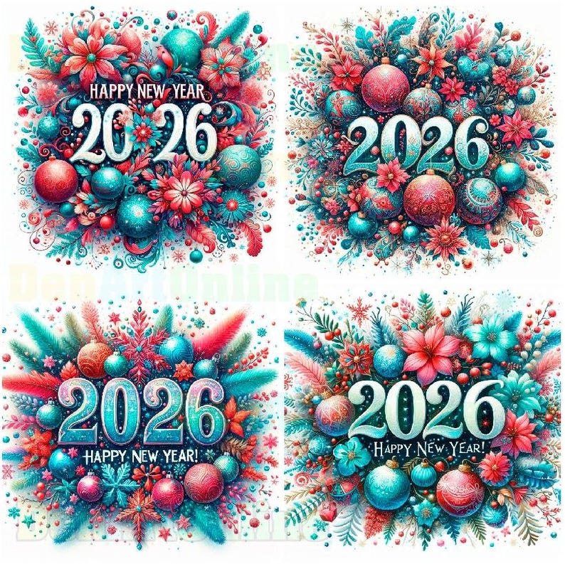 Happy New Year 2025 Watercolor Clipart: Festive Digital Art (commercial ...